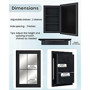 FLYJOE Medicine Cabinet Mirror 16 x 24 Inch Farmhouse Bathroom Mirror Door Paulownia Wood Storage Cabinet with Adjustable Shelves, Wall Mounted for Bathroom Living Room, Black