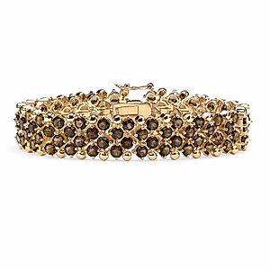 PalmBeach Yellow Gold-plated Round Genuine Smoky Quartz, Tennis Bracelet (24mm), Hidden Box Clasp, 7.25 inches