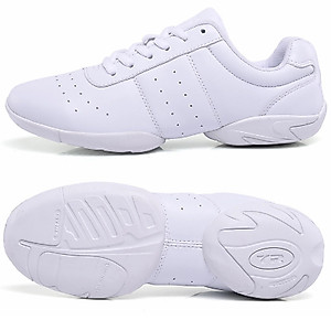 sharllen Youth Girls Cheerleading Shoes Athletic Training Sports Cheer Shoes for Kids and Adults Breathable Walking Sneakers White-45