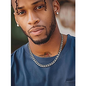 Silver Curb Chain 9mm Chain Stainless Steel Choker Necklace Mens Father's Day Gift