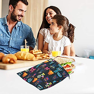 3PCS Eco-Friendly Sandwich Bag, Reusable Waterproof Fabric Snack Bags, Washable and Durable Storage Bags with Zippers for Sandwich, Bread, Etc (blue)