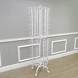 64 Adjustable Pockets Display Rack 5x7 7x5 up to 9.3" Wide X 8" Tall Cards, 1.27" deep Pockets, Double Tier Greeting Post Card Christmas Holiday Spinning Rack Stand White 10139-WHITE-NPF-SL