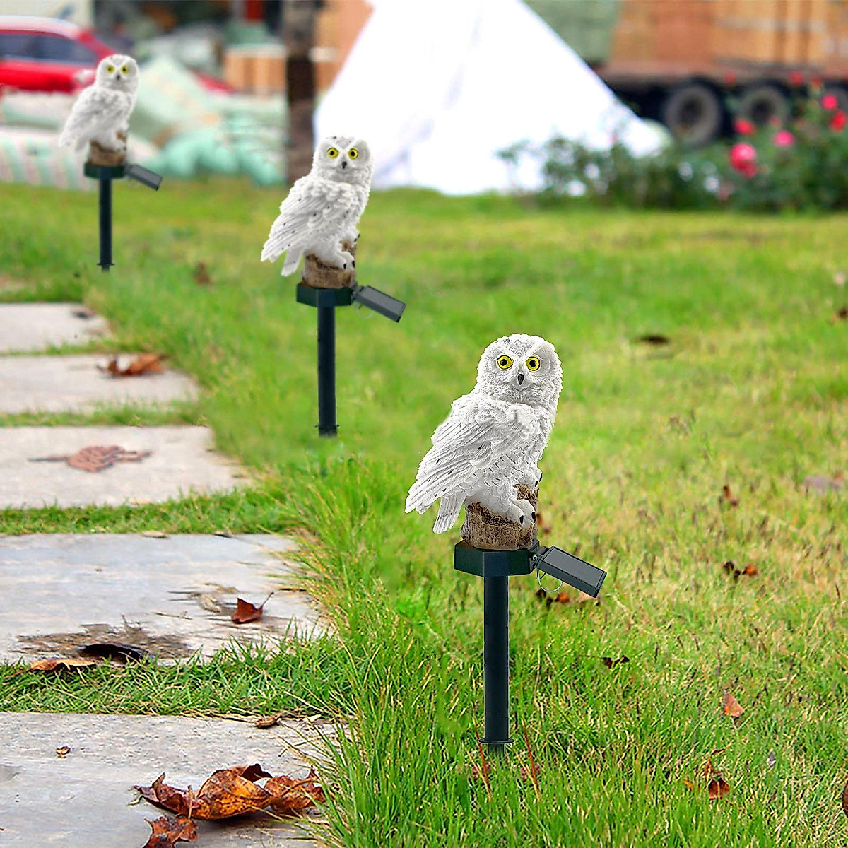 iDoGood 2packed Garden Solar Lights,Outdoor Decorative Resin Owl Solar LED Lights,Waterproof, with Stake, Small Figurine Lights for Garden Lawn Pathway Yard Decorations (White)