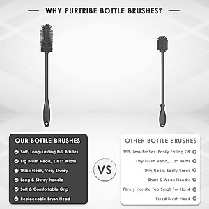 Purtribe Silicone Bottle Brush, Water Bottle Cleaner Brush with Long Handle, Perfect for Cleaning Narrow Neck Containers, Vacuum Sports Bottle, Tumblers, Flask, Glassware (1 Pack, Charcoal)