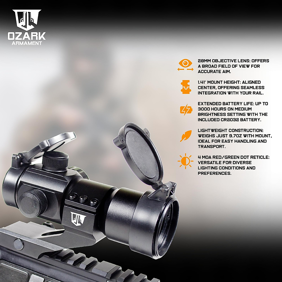 OZARK ARMAMENT Rhino Red Dot Sight for Rifle - Shotgun Scope, 4MOA Rifle Red Dot Sight, Red Dot Scopes for Rifles & Shotgun Scopes with Green Dot Sight & Red Dot Optics for Rifles, Reflex Sight