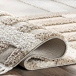 nuLOOM Cordelia Fragmented Stripes Tasseled Area Rug, 5' x 7' 6", Ivory