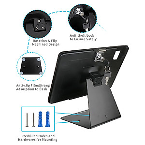 CarrieCathy Desktop Anti-Theft Security Kiosk POS Stand Holder Enclosure for 2022 2021 2020 iPad Pro 11", 10.9" 2022 iPad Air 5, 2020 iPad Air 4, Flip & Rotate
