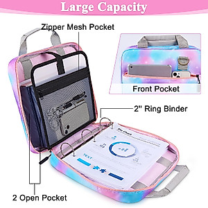FIODAY Zipper Binder, 2 inch 3 Ring Binder with Zipper Cute Binder with Handle and Shoulder Strap Multiple Pocket 500 Sheet Capacity Binder Organizer for School, Blue Purple
