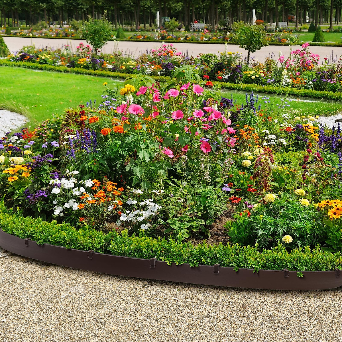 Hacaroa 40 Feet Landscape Edging Coil with 24 Anchoring Stakes, Plastic Terrace Board 4 Inch High, Decorative Grass Barrier Garden Edging Border for Lawn, Fence, Flower Bed, Wood Grain, Brown