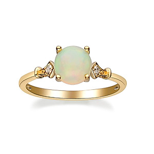Gin & Grace 14K Yellow Gold Natural Ethiopian Opal Ring with Real Diamonds|Ethically, authentically & organically sourced (Round-cut) shaped opal hand-crafted jewelry for her | Opal Ring for women