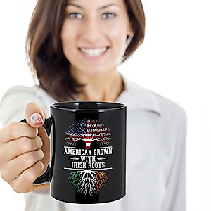 American Grown With Irish Roots Mug, Retro Irish Flag, St Patricks Day Mug Gifts, Irishman, Christmas, Birthday Gifts Black Coffee Mug