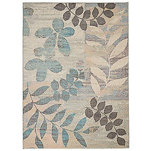 Nourison Tranquil Floral Ivory/Light Blue 4' x 6' Area -Rug, Easy -Cleaning, Non Shedding, Bed Room, Living Room, Dining Room, Kitchen (4x6)
