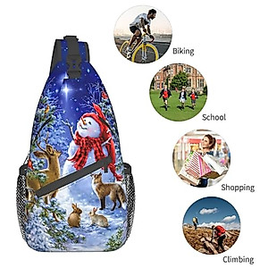 Christmas Santa Snowman Sling Bag, Fashion Crossbody Backpack Shoulder Bag Chest Bag for Men Women Outdoor Hiking Travel