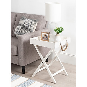 Kate and Laurel Bayville Vintage Tray Table, 17" x 17" x 24", White, Rustic Coastal Tray for Display and Storage