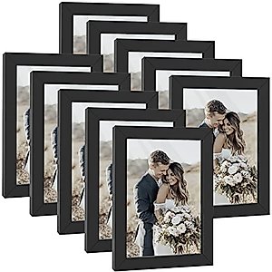 HappyHapi 4x6 Inch Picture Frames,Set of 10 Wooden Picture Frames, Tabletop or Wall Display Decoration for Photos, Paintings, Landscapes, Posters, Artwork (Black)