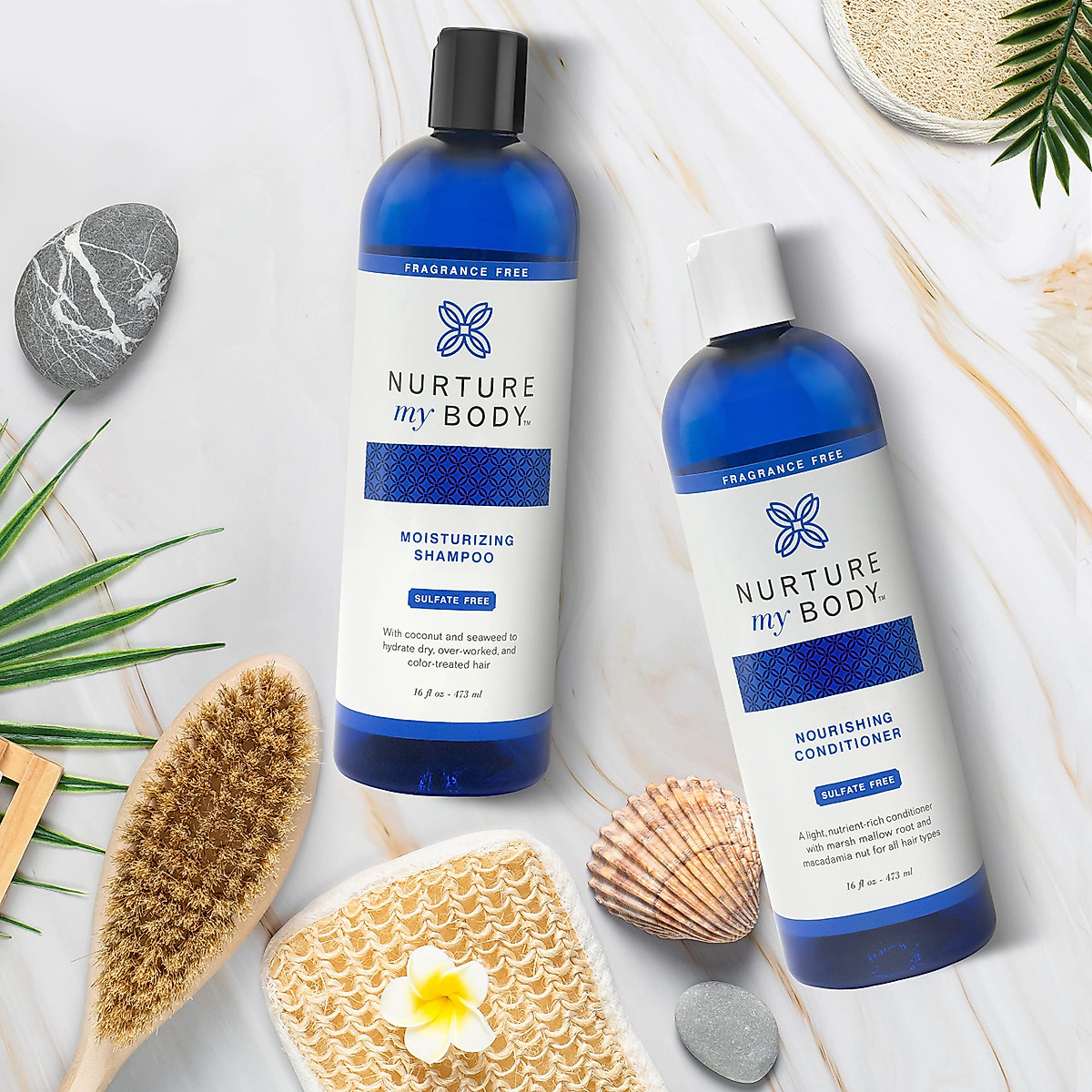 Nurture My Body Fragrance Free Moisturizing Shampoo and Nourishing Conditioner Set | 8 oz. | Sulfate free and Paraben free shampoo and conditioner set | All Natural Ingredients | Handmade in USA