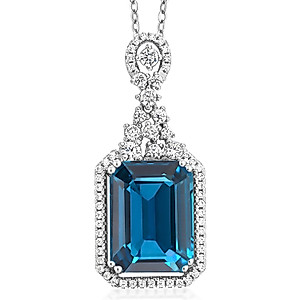Gem Stone King 925 Sterling Silver London Blue Topaz Pendant Necklace For Women (10.10 Cttw, Emerald Cut 14X10MM, Gemstone Birthstone with 18 Inch Silver Chain)