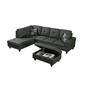 BIADNBZ Sectional Couch for Living Room with Left Chaise Lounge Storage Ottoman L-Shaped Sofas, Carbon Gray