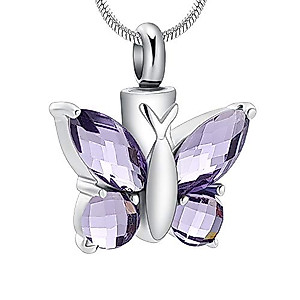 Butterfly Cremation Necklace for Ashes Memorial Keepsake for Beloved's Ashes Cremation Jewelry for Ashes Urn Pendants for Human Ashes Adult (Purple)
