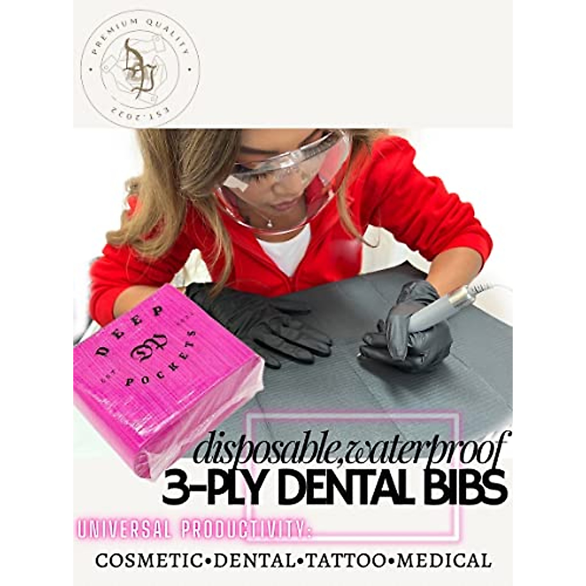 Disposable Waterproof Dental Bibs/Towels, 13" x 18" (Pack of 100) - Waffle Embossed -3 Ply Tissue - Poly Back Dental Bib to Prevent Leak Through - Dental Consumables (Fuchsia Hot Pink)-Table Covers