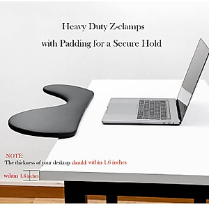 Eulps Ergonomic Forearm Support Clamp-on Leather Elbow Armrest Pad Ergonomic Desk Extender for Home and Office, Easy Typing & Pain Relief (Black)