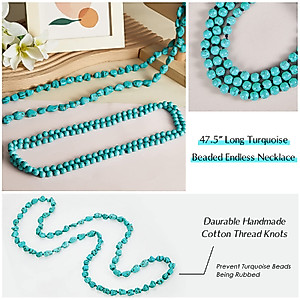 Henoyso 2 Pcs Turquoise Beads Necklace 47.5 Inch Long Endless Necklace Multi Strand Layer Necklace Knotted Homemade Jewelry(Fresh Style)