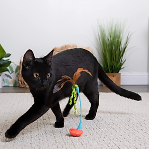 SmartyKat Instincts Rowdy Rocker Self-Righting Interactive Cat Toy w/Feathers & Ribbons - Orange/Blue, One Size