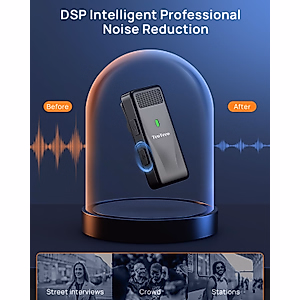 TeoTeeo 2pcs Wireless Lavalier Microphone for iPhone iPad with Charging Case, Wireless Lavalier Microphone for Single Person Continuous Recording 50H, 3 Modes Noise Canceling Mini Microphone, 120ft