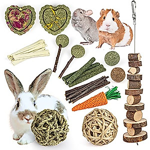 Sofier Rabbit Toys Bunny Toys Guinea Pig Toys Natural Timothy Hay Sticks Hamster Toys for Teeth Handmade Rabbit Chews and Treats Apple Wood Sticks Chinchilla Rat
