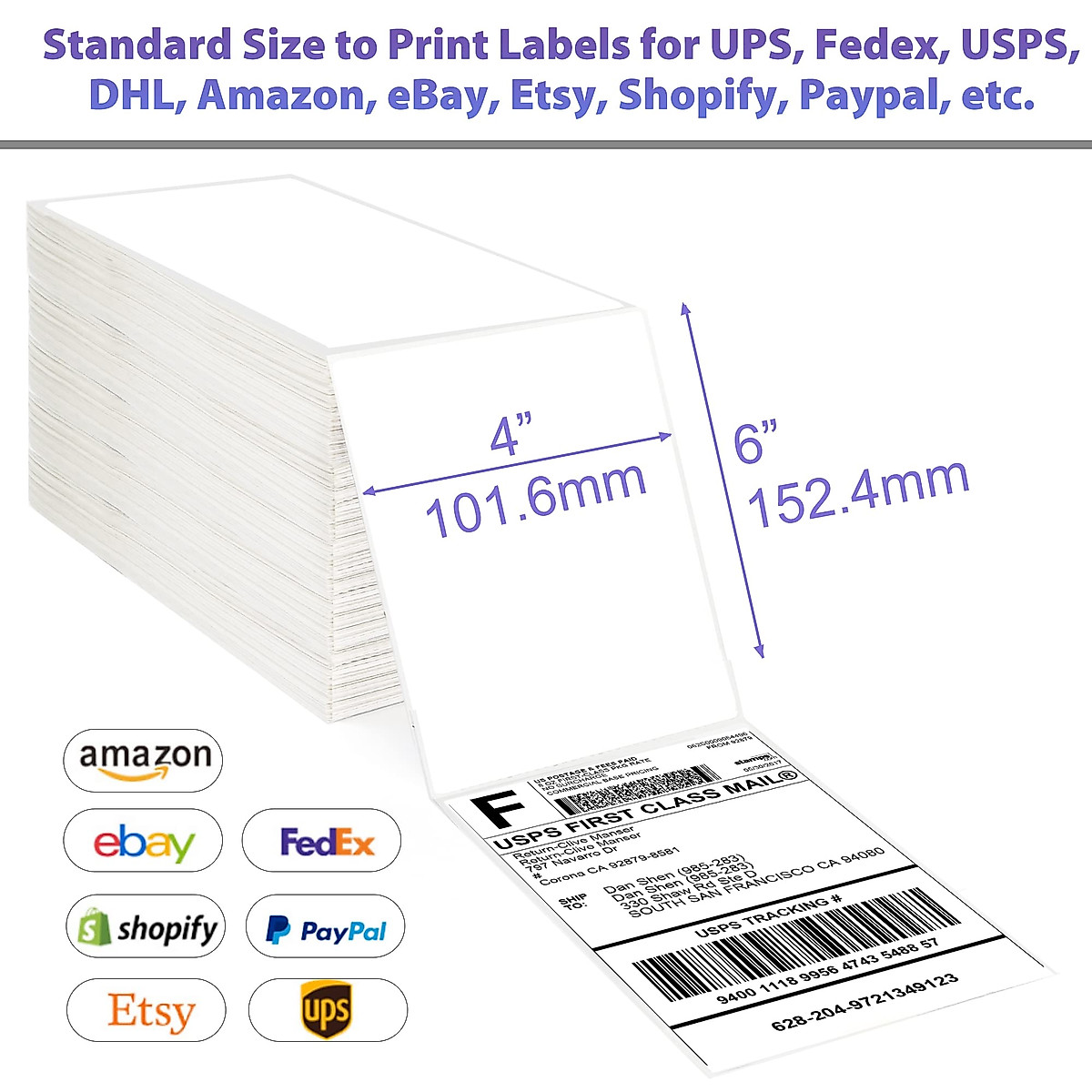 LotFancy 4x6 Direct Thermal Shipping Labels, 1000 Thermal Labels Fanfold with Perforated and Strong Adhesive, White Mailing Labels Compatible with Zebra, Rollo Thermal Printer