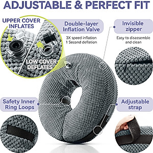 Loflaze Soft Inflatable Dog Cone Collar Alternative After Surgery - Dog Neck Donut E Collar for Large Medium Small Dogs Cats Post Surgery - Recovery Collar to Stop Licking - Grey, M