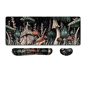 MIBITRI Keyboard Mouse Pad Set, Extended Gaming Mouse Pad+Ergonomics Keyboard Wrist Rest Support, Memory Foam, Easy Typing Pain Relief, 3Pcs XXL Ultra Thick Desk Mat, Snails and Mushroom