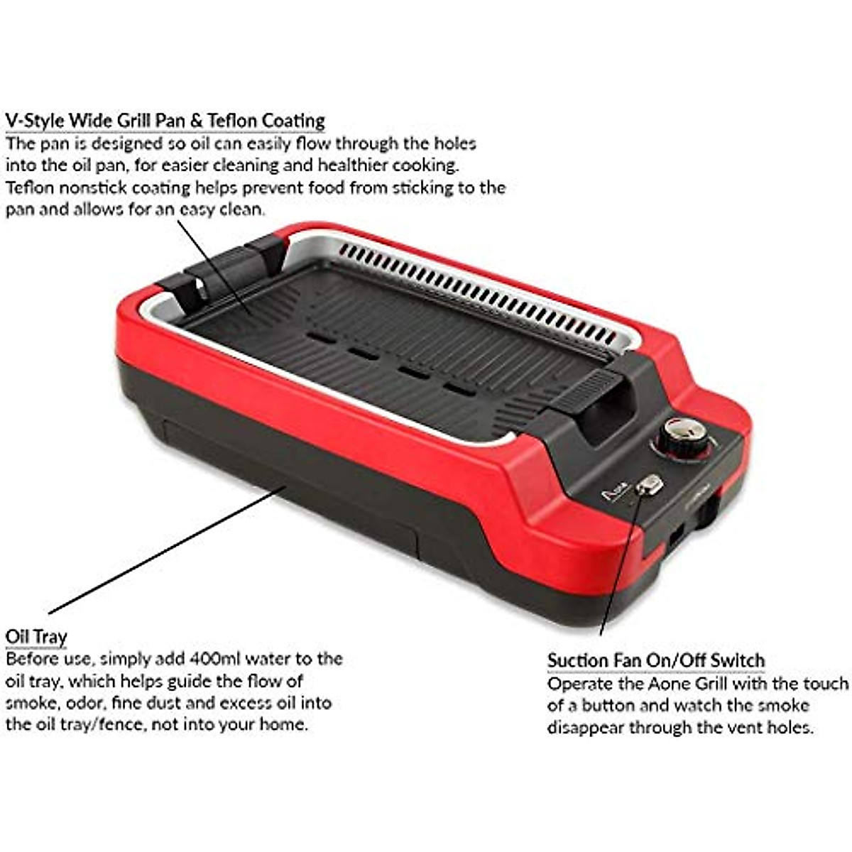 Aplusone Grill - Smokeless Electric Eco-Friendly Indoor Grill, Eliminate Smoke and Odor (Red)