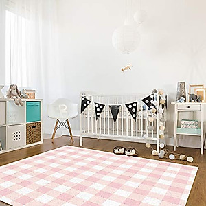 Aomike Indoor Area Rug Doormat- Cute Chic Pink Preppy Buffalo Check Plaid Contemporary Rug for Living Room/Bedroom/Front Porch/Hallway/Farmhouse, 2'x3'