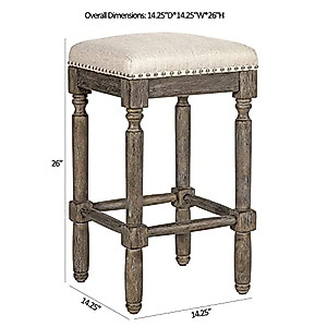 Ball & Cast Counter Height Stool Upholstered Counter Bar Stools Weathered Grey Finish 26" H, Taupe Fabric 2-Pack