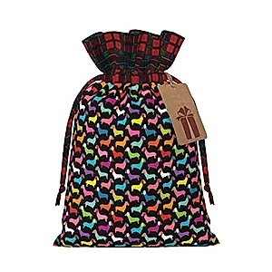 Christmas Drawstring Gift Bags Retro-Dogs-Dachshund Buffalo Plaid Drawstring Bag Party Favors Bags