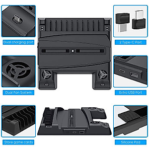 Tobo Cooling Stand for PS5 Dual Controller Charging Stand Charging Dock Vertical Stand for PS5 Playstation5 Digital Edition/Ultra HD Disc Edition with 11pcs Game Rack Organizer TD-385GA