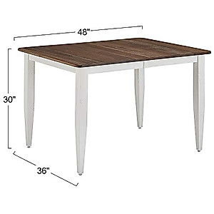 5 Piece Solid Maple Wood Dining Room Set | Full Kitchen Table Set with Table and 4 Chairs | 38” x 48” Brown and White Rectangle Table with Eased Edge and Distressing | Handmade in USA