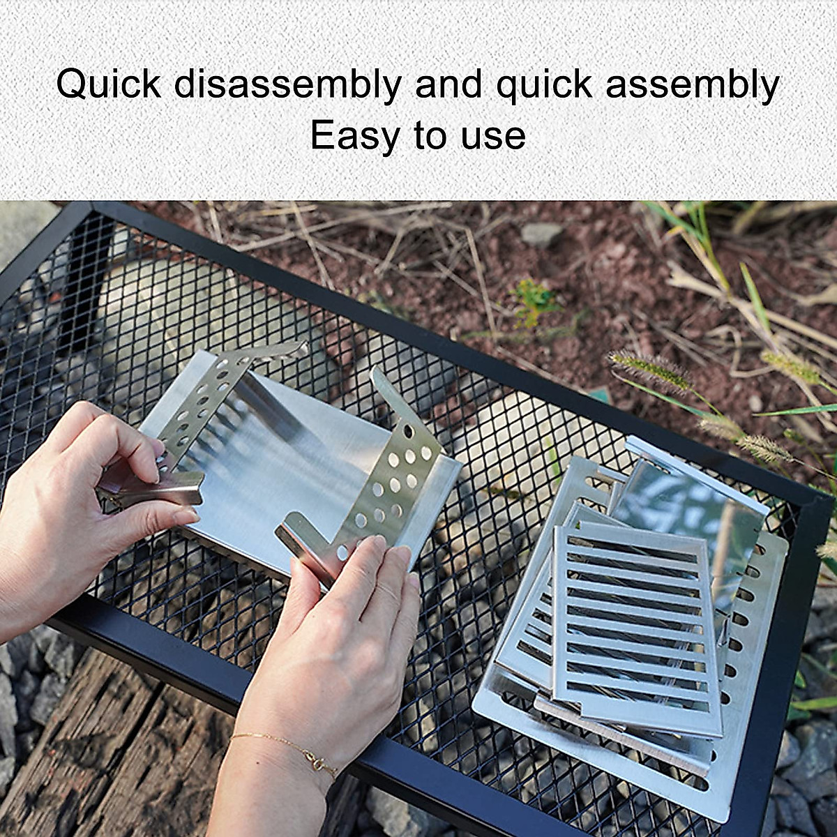 Foldable BBQ Grill, Stainless Steel Charcoal Grills, Durable Portable Detachable Barbecue Cooking Stove for Outdoor Garden Camping Picnic