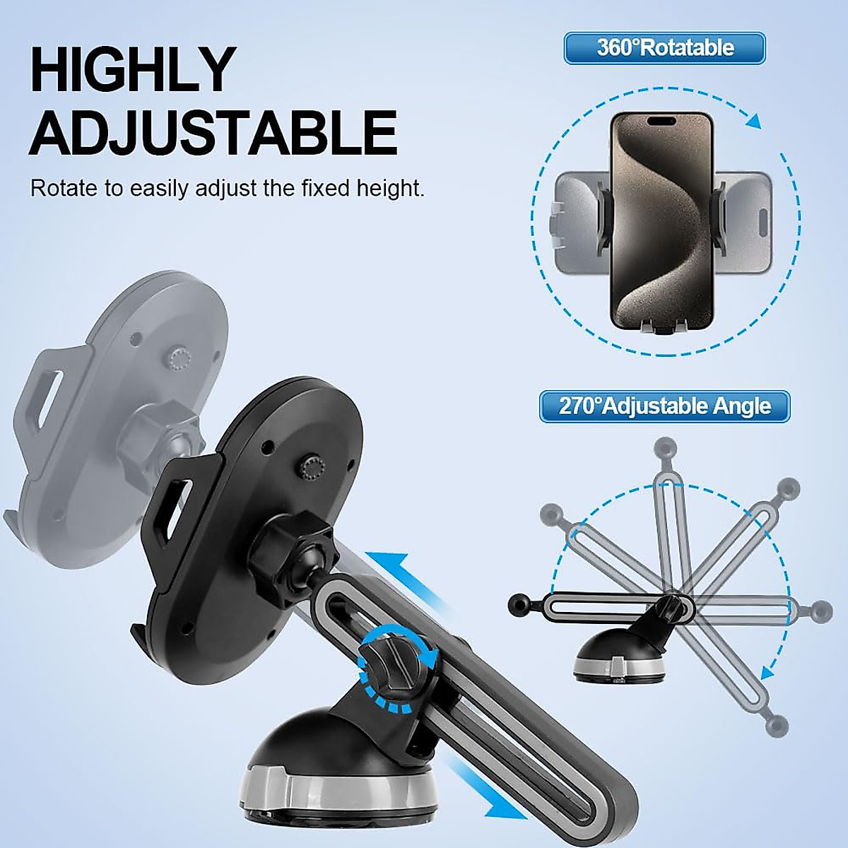 Geekstop Car Suction Cup Cell Phone Mount, Universal Car Phone Mount, Secure Cell Holder for Car, Adjustable Car Phone Holder Windshield/Dashboard Mount Fit for iPhone Samsung Android Smartphone