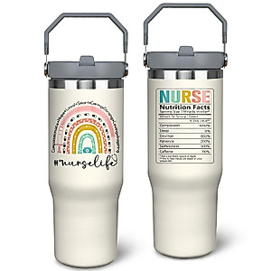 soeufnwhf 30oz Nurse Tumbler Cup with Handle Nurse Travel Coffee Mug, Nurse Nutrition Facts Tumbler, Best Nursing School Gifts, Nursing Graduation Gifts, RN Gifts for Nurses Appreciation Gifts