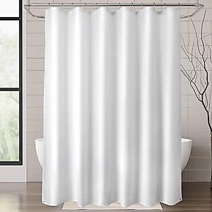 Titanker Fabric Shower Curtain Liner Washable, 70 x 72 Inches, White Shower Liner Fabric with 2 Magnets, Bathroom Polyester Shower Liner Waterproof Soft Lightweight, White