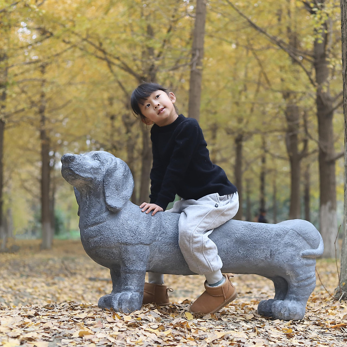 OUTOUR Dog Statues Outdoor 46.2’’L Outdoor Statues MGO Large Dachshund Statue Bench for Home Decor Patio Backyard Yard Lawn Large Garden Statues Sculpture, Grey