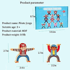 Fuortia 14pc Wooden Pirate Stacking Games Set, Balance Building Block Toys Suitable for Children Over 3 Years Old, Early Education Educational Toy