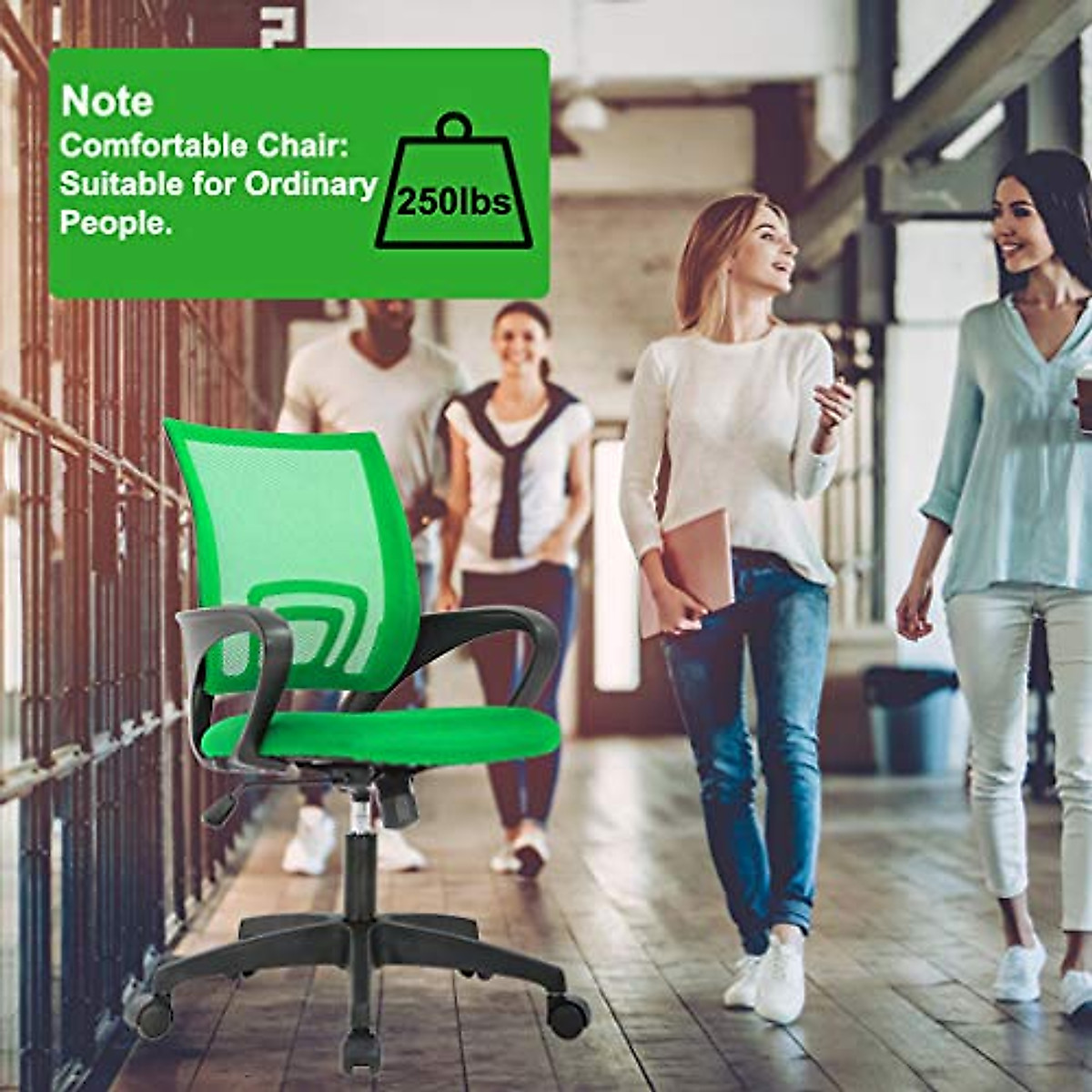 Home Office Chair Ergonomic Desk Chair Mesh Computer Chair with Lumbar Support Armrest Adjustable Rolling Swivel Chair for Women Adults, Green