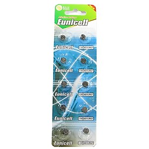 10 Eunicell AG1 / 164/364 / LR621 Button Cell Battery Long Shelf Life 0% Mercury (Expire Date Marked)