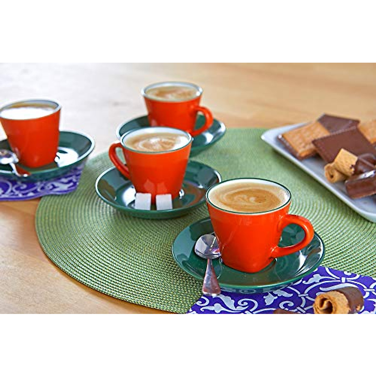 IMUSA USA 8 Piece 3oz Colorful Espresso Cups with Saucers (Green, Orange)