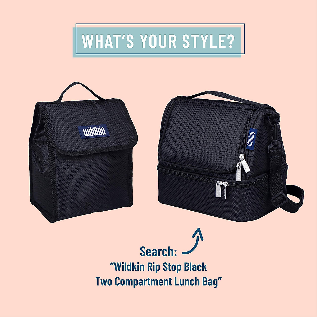 Wildkin Kids Insulated Lunch Bag for Boys & Girls, Reusable Lunch Bag is Perfect for Daycare & Preschool, Ideal Size for Packing Hot or Cold Snacks for School & Travel Lunch Bags (Rip-Stop Black)