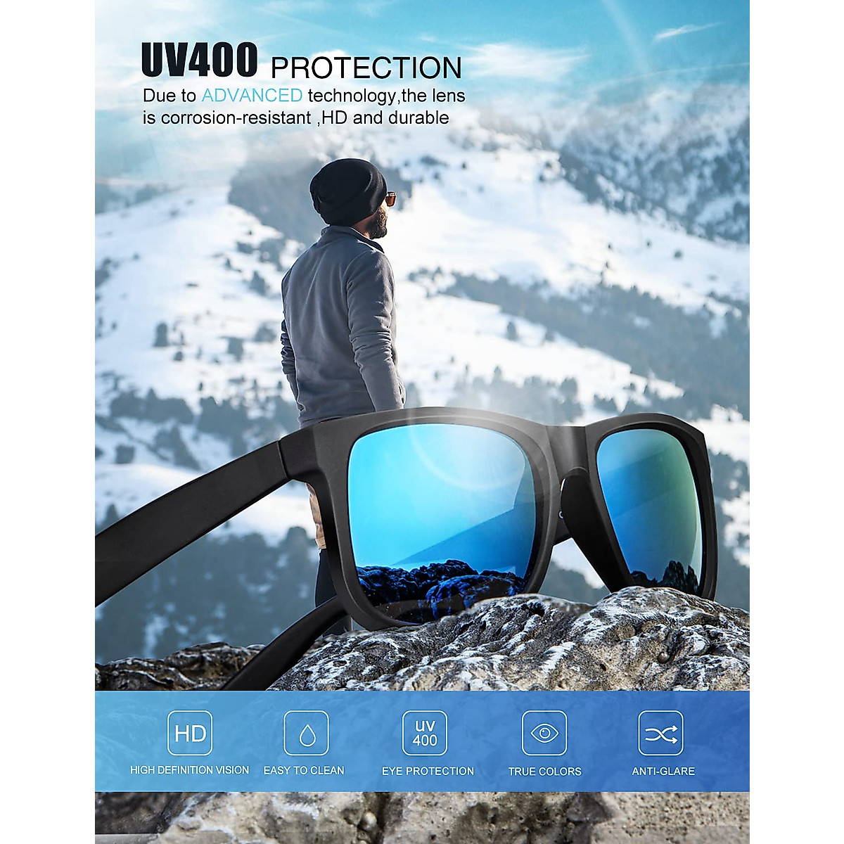 KALIYADI Sunglasses Men Polarized Sun glasses for Mens Womens Classic Matte Black Frame UV Protection 3pack(Grey/Ice Blue/Green)