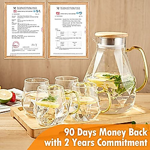 DUJUST Glass Pitcher with Lid [68 oz], Elegant Diamond Design Water Pitcher with Handle, Decoration for Room, High Durability Water Glass Carafe for Ice Tea Maker, Beverage, Hot/Cold Coffee